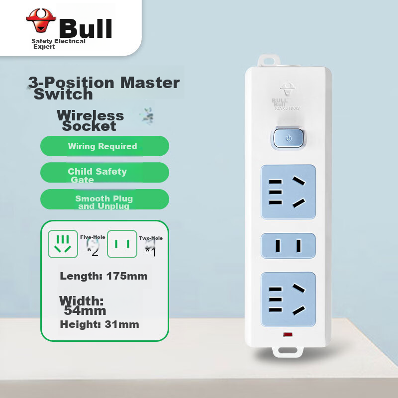 BULL New National Standard Power Strip/Extension Cord/Power Bar/Power Strip/Power Board/Extension Board 3-Outlet Wireless Power Strip GN-427K (Power Cord And Plug Not Included)