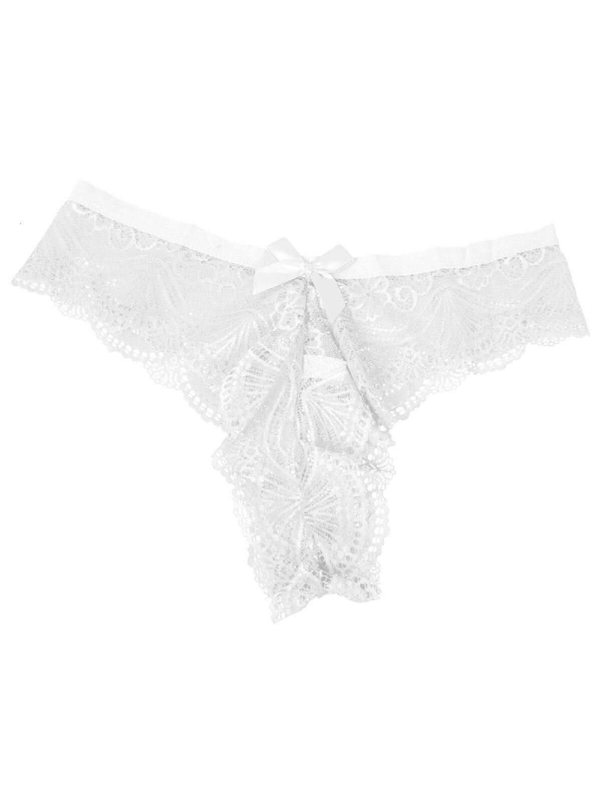 Женские стринги-бикини с кружевом, Белый - M