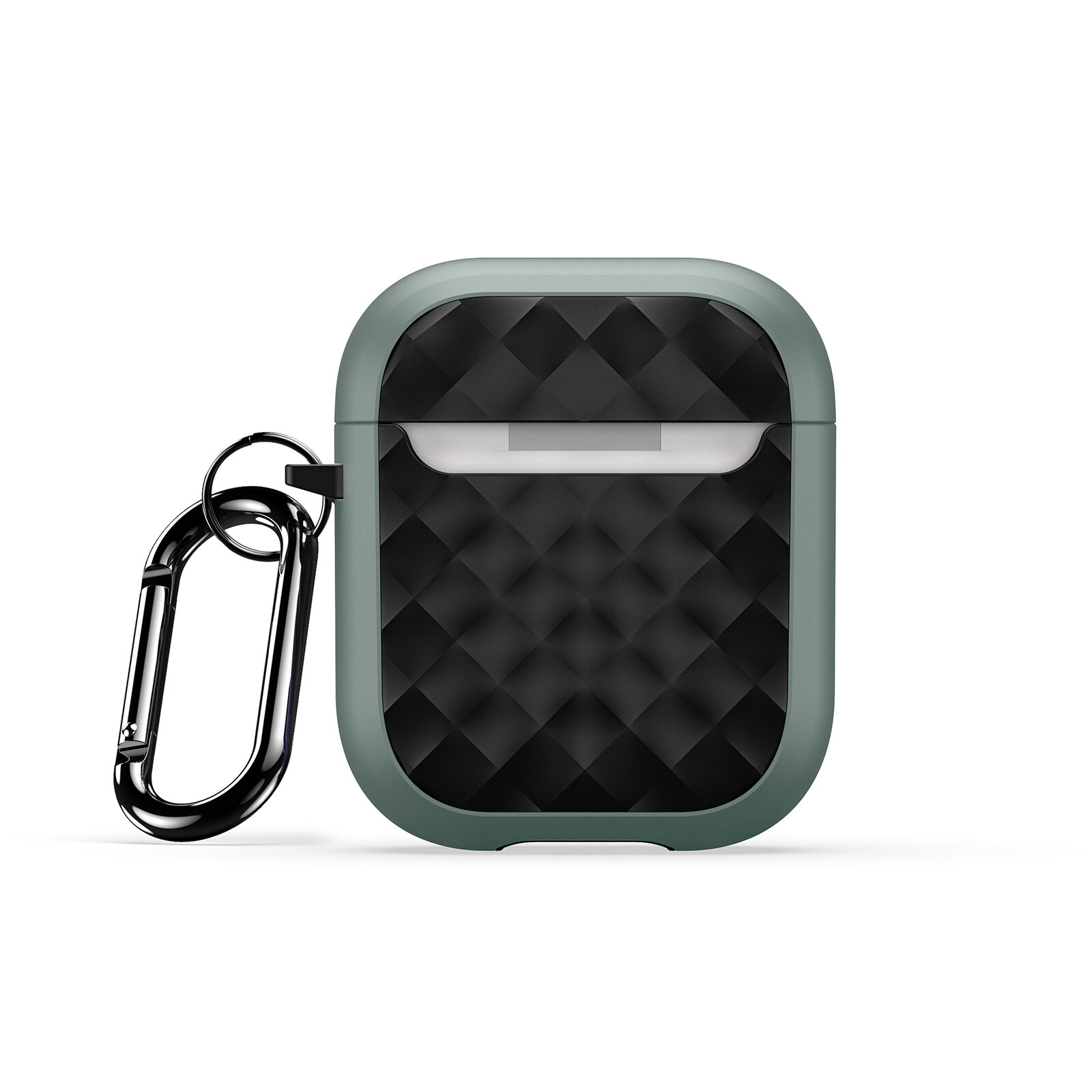 Чехол для наушников AirPods 1 и 2, зеленый с вставками черного цвета (GreenBlack), серия PECC Series от Dux Ducis, в комплекте с карабином