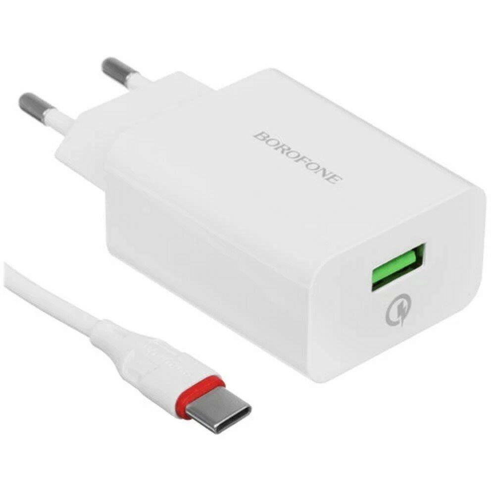 Аксессуар BOROFONE BA21A Сетевое ЗУ + Кабель Type-C 1m QC 3.0 1 USB Выход: 18W White