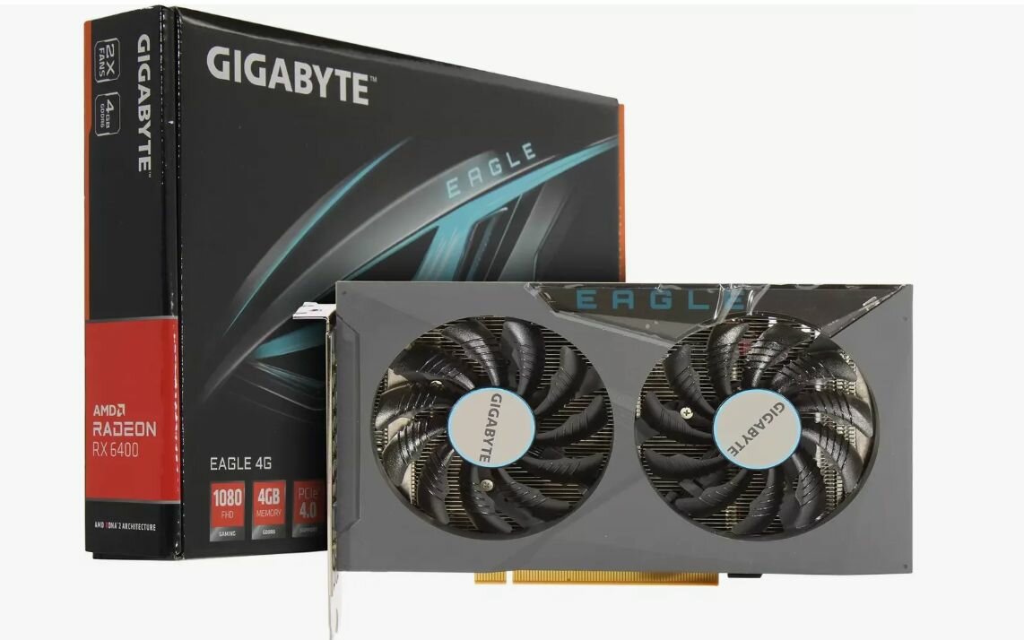 Видеокарта Gigabyte PCI-E 4.0 GV-R64EAGLE-4GD AMD Radeon RX 6400 4096Mb 64 GDDR6 2039/ 16000 HDMIx1 DPx1 HDCP Ret