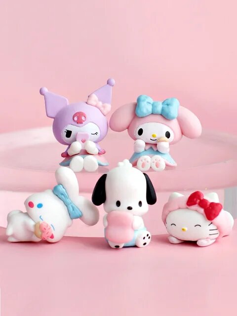Набор из 5 фигурок персонажей аниме Sanrio: Коричный пёс, Почако Кул Ломи Пудинг Дог, фигурки Hello Kitty, игрушечные модели, куклы, подарки My Melody.