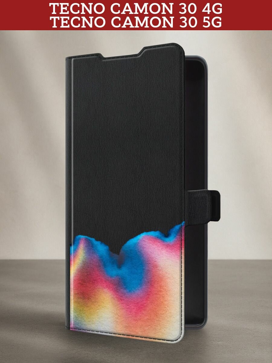 Чехол-книжка на Tecno Camon 30 4G/Tecno Camon 30 5G / Текно Камон 30 4G с принтом Акварельное сочетание, черный
