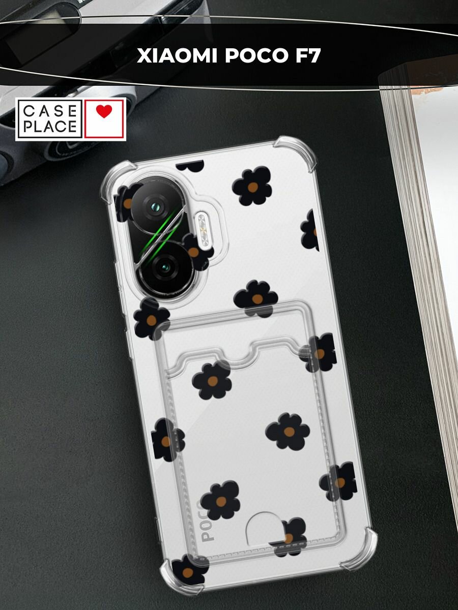 Чехол на Xiaomi Poco F7 (Сяоми Поко F7) с картой и принтом Темные цветочки паттерн