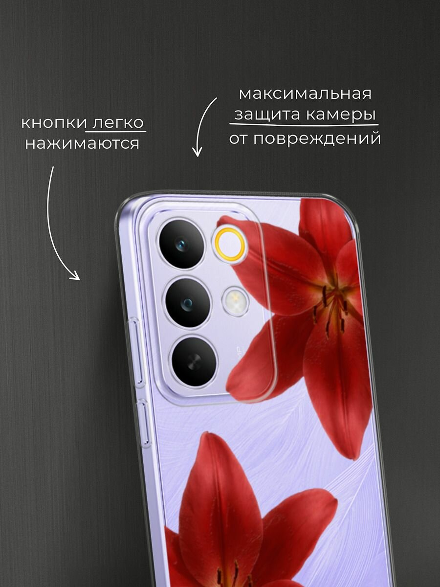 Силиконовый чехол на Realme C85 Pro / Реалми C85 Про с принтом Два красных цветка — фото 1
