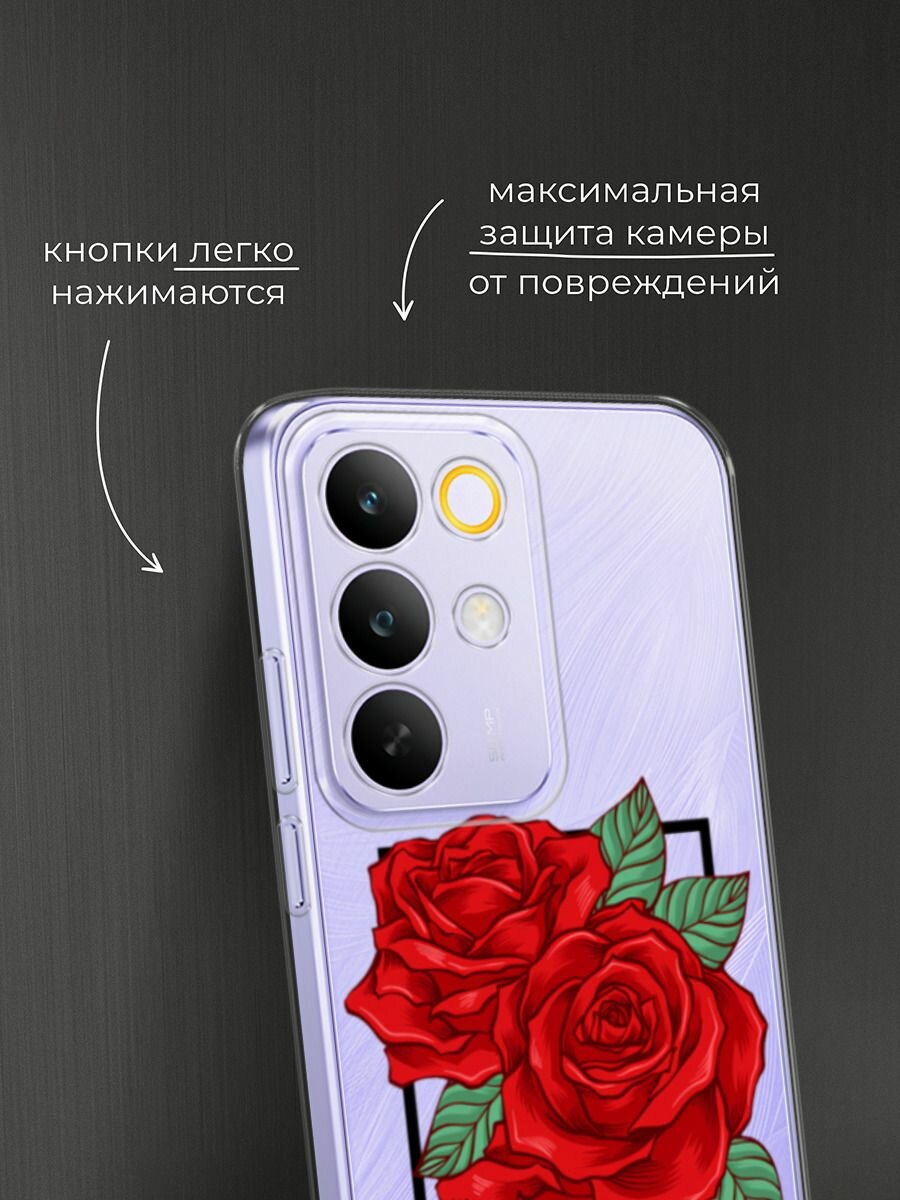 Чехол на Realme C85 Pro / Реалми C85 Про с принтом Три алые розы, прозрачный — фото 1