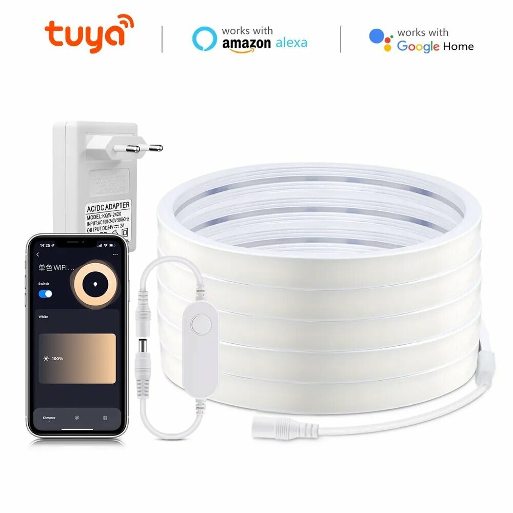 Tuya Smart Светодиодная лента 220 Вт, IP65, Белый, 1 шт