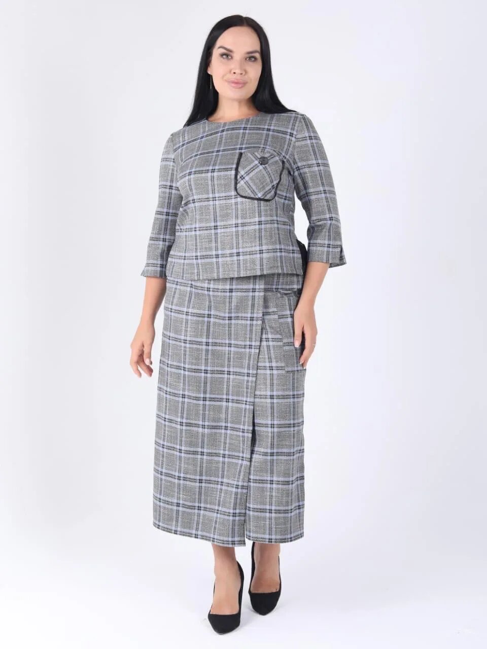 Комплект одежды Кюлоты клетка серый пудра/голубой/черный