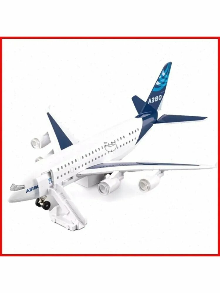 Большая металлическая модель пассажирского самолета, инерционная машина со звуком и светом, подарочный набор для мальчиков 3+