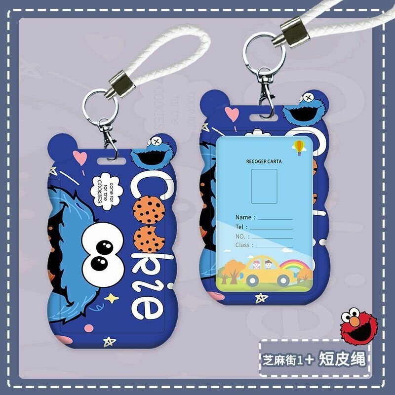 Держатель для карт с мультяшным Улицей Сезам, держатель для студенческого удостоверения, держатель для карт доступа в автобус и метро с шнурком для детского сада