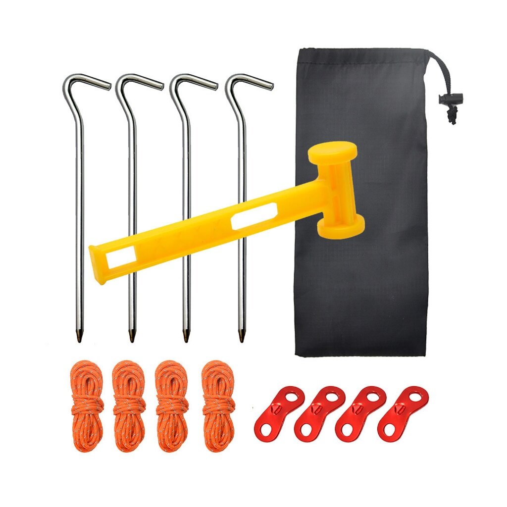 Напольные гвозди из алюминиевого сплава типа 7 с вопросительным знаком - 4 гвоздя, 4 веревки, 4 бинокулярные пряжки, 1 сумка, 1 пластиковый молоток