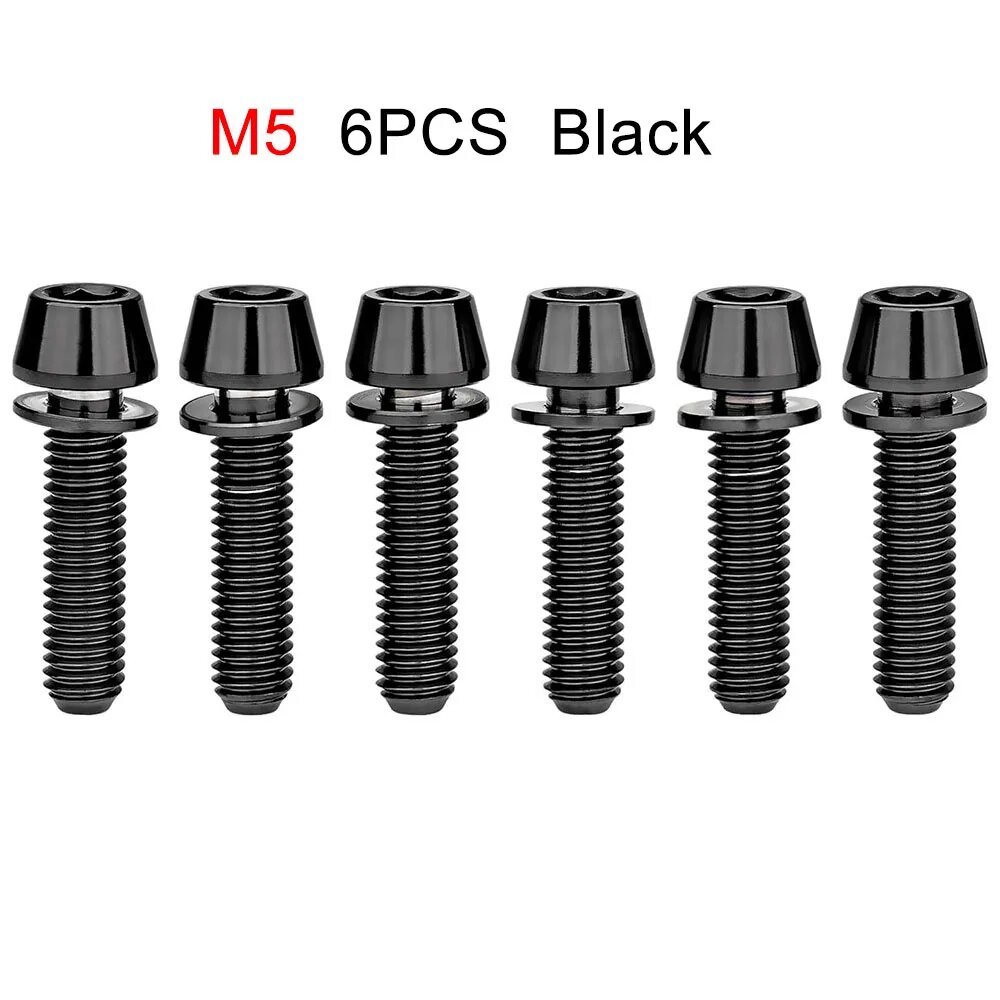 Болты для выноса руля велосипеда из нержавеющей стали M5/M6 x 20 мм, 6 шт. Черный, M5-Black