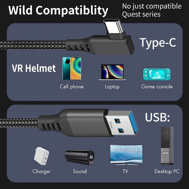 Кабель USB Type-C 3м серый для Oculus Quest 2 — фото 1