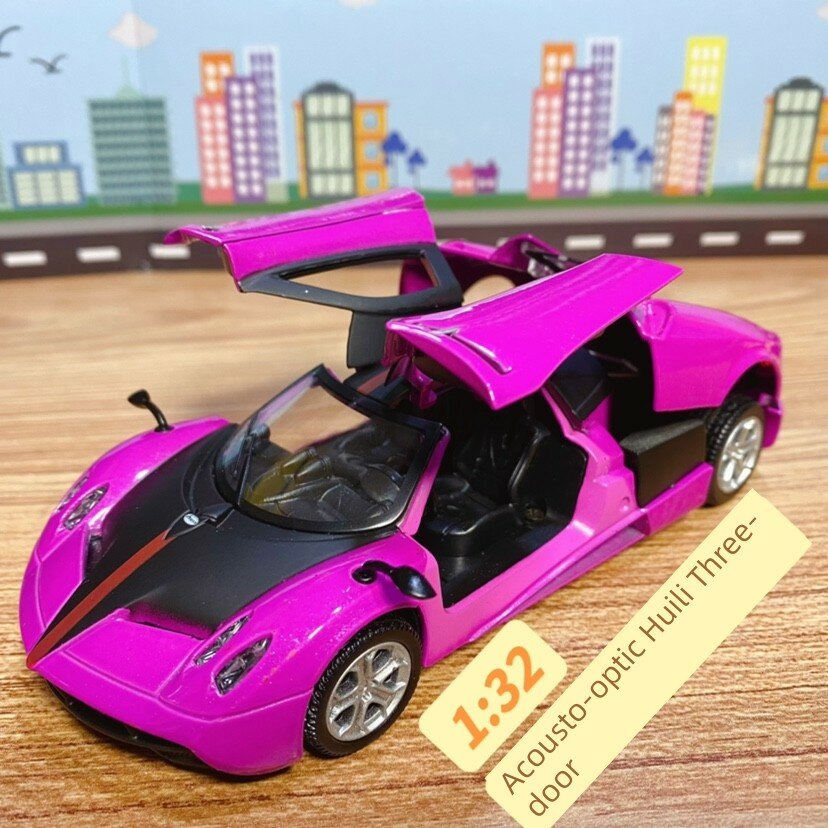 Модель автомобиля Pagani Huayra China Dragon 1:32 из сплава с звуком и светом, 4 двери, пурпурно-красный цвет,