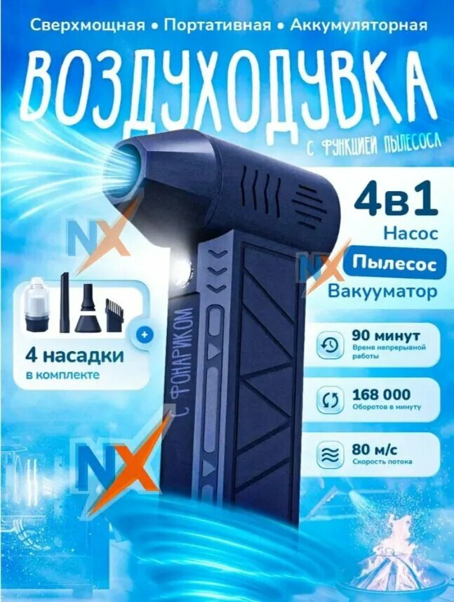 Воздуходувка аккумуляторная/ компрессор воздушный/ турбовентилятор 90000 об/МИН, турбо вентилятор 5000 мАч