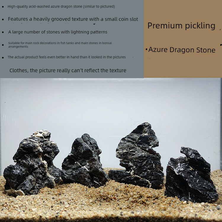 Камень для аквариума из зеленого драконового камня, обработанный кислотой, с узором «молния», крупные и мелкие куски,