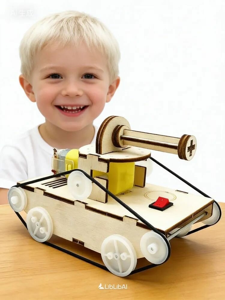 Конструктор электронный деревянный для детей "танк", занимательная физика.