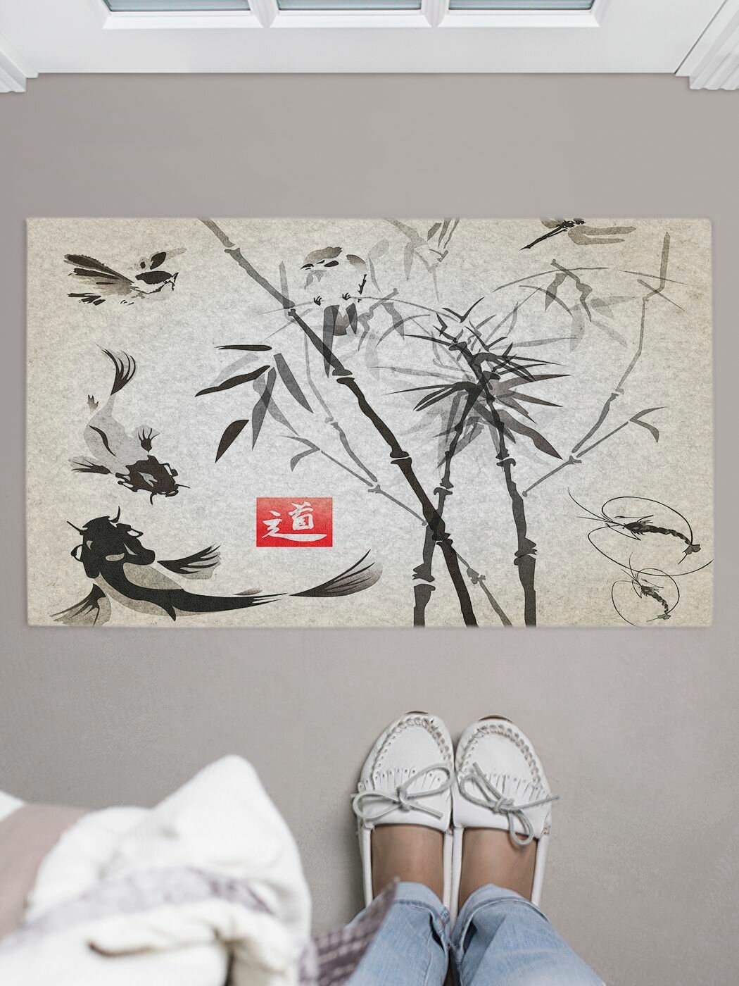 Коврик придверный в прихожую с принтом "Рыбы в японском стиле" 45 на 75 см , JoyArty