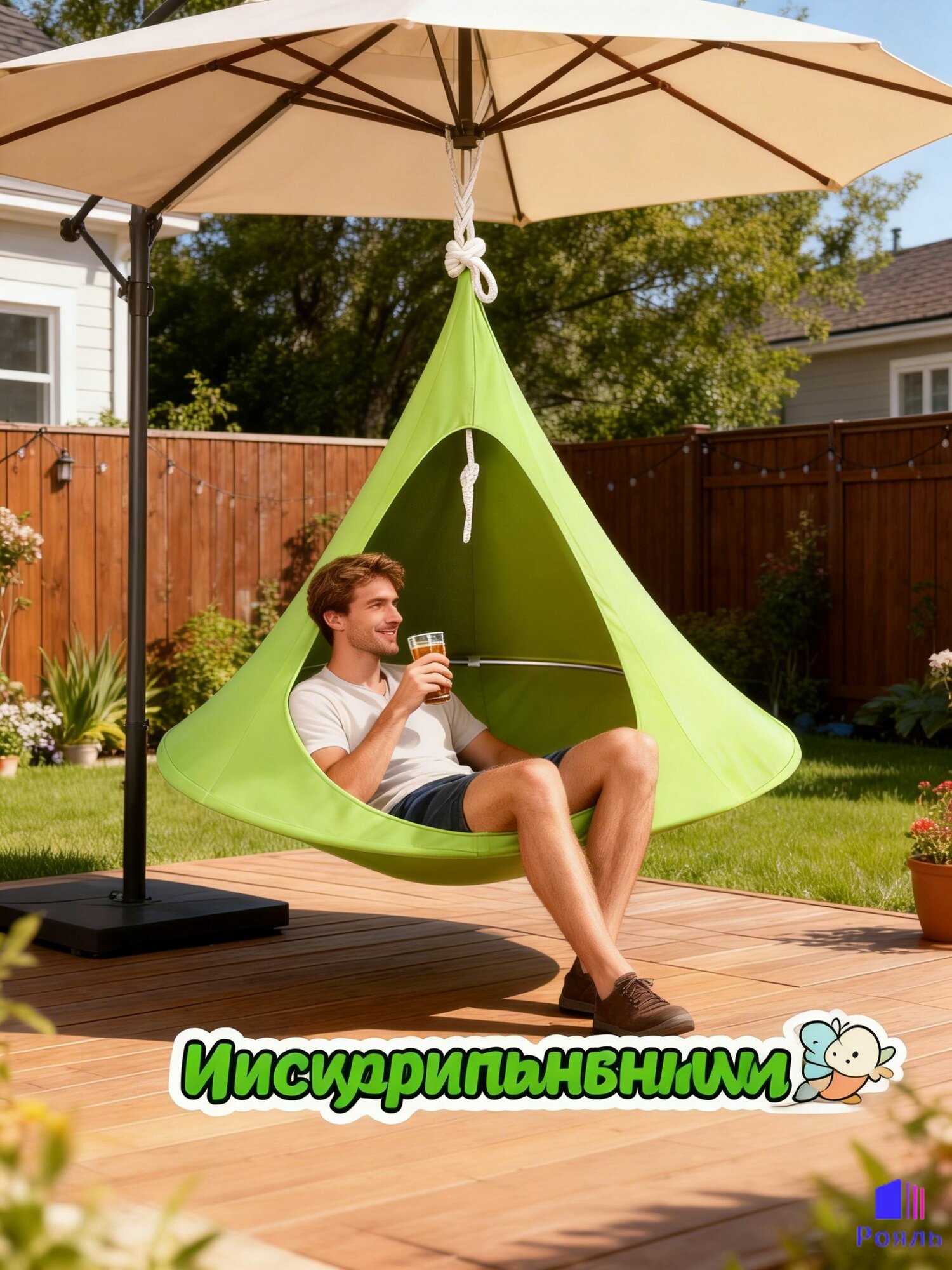 Подвесное кресло-качели Бабочка для двоих, 1 метр для дома и улицы, раскладное, грузоподъемность 100 кг, в чехле