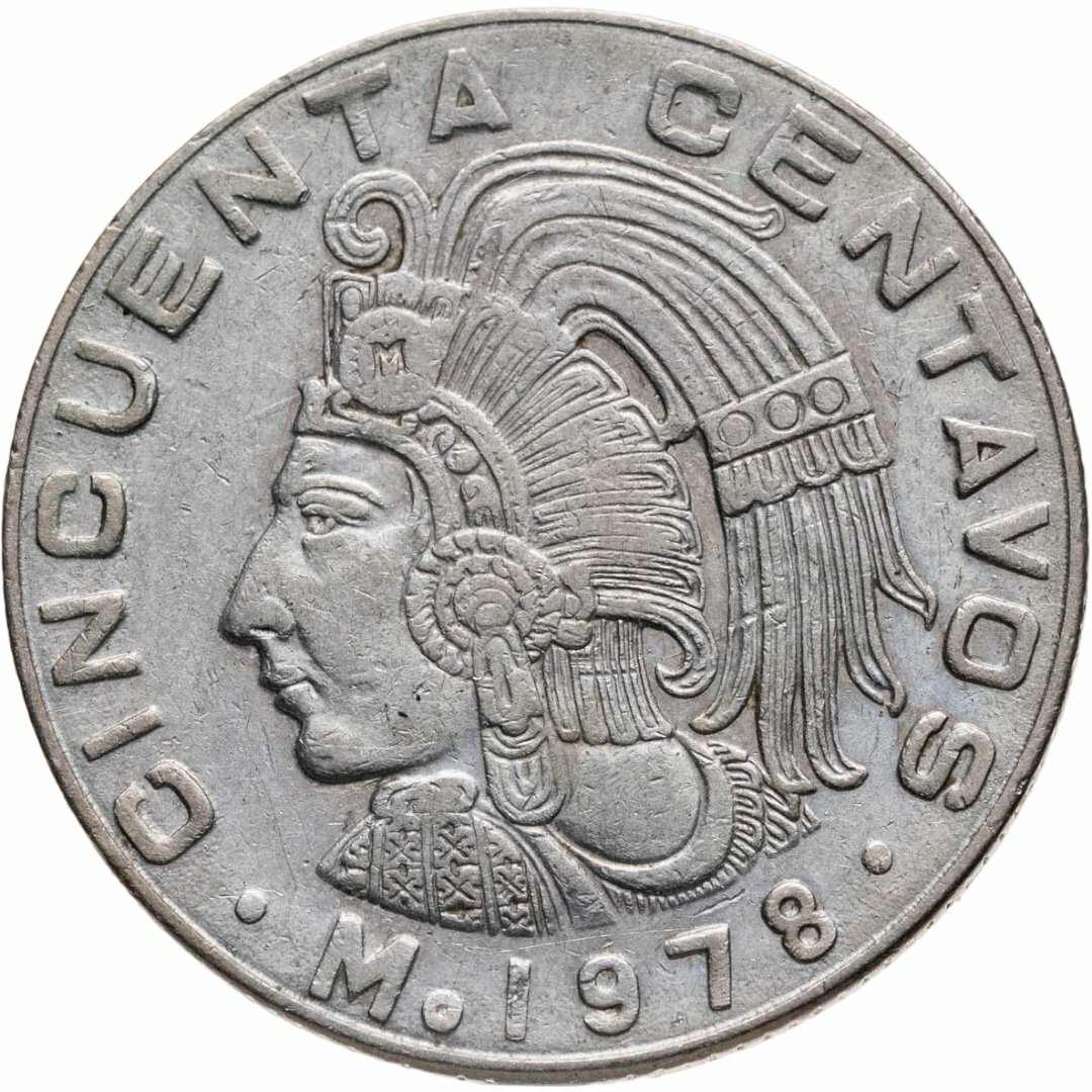 Мексика 50 сентаво centavos 1978, Мельхиор медь-никель, в сохранности VF