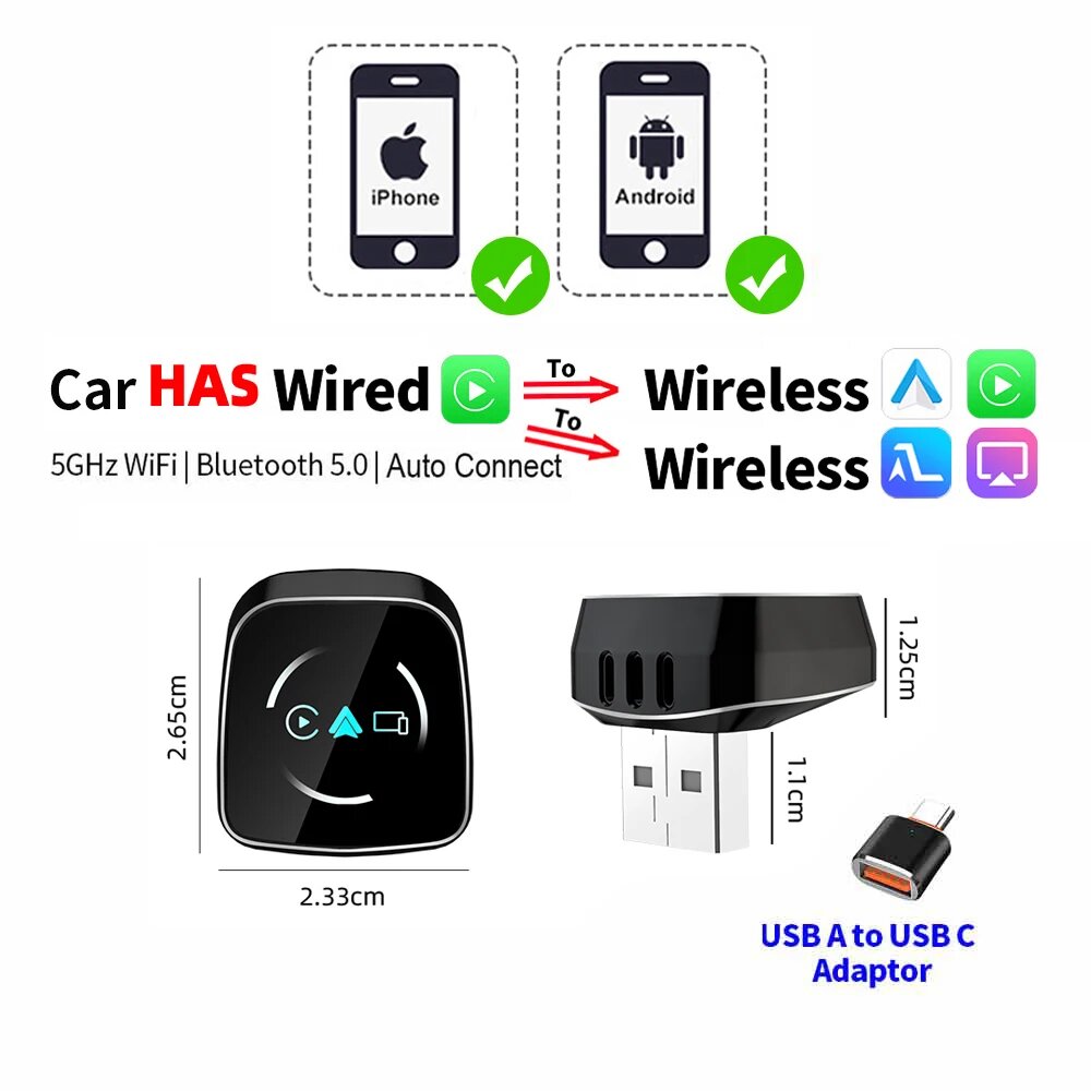 Умный адаптер EKIY 4IN1: проводной CarPlay в беспроводной Android Auto, CarPlay и AirPlay, T8