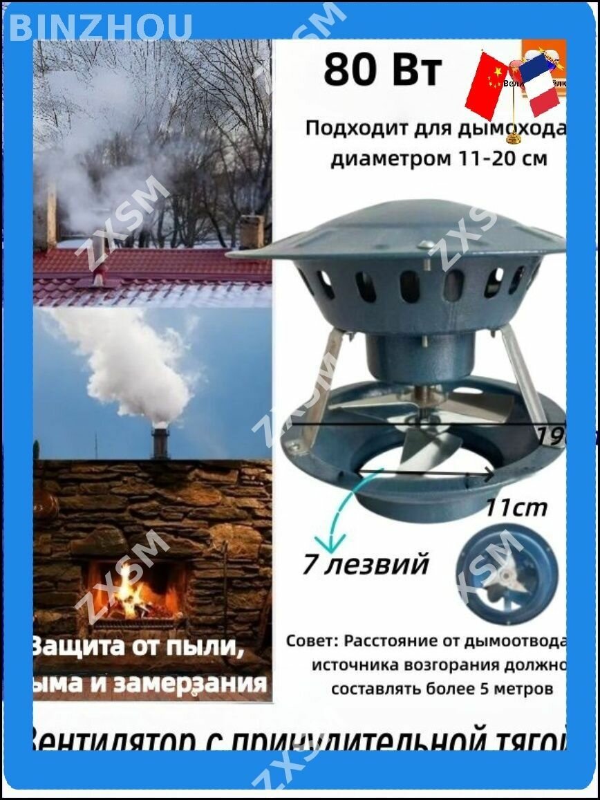 Бытовой вытяжной вентилятор с индуцированной вытяжкой из дымохода, дымососная машина