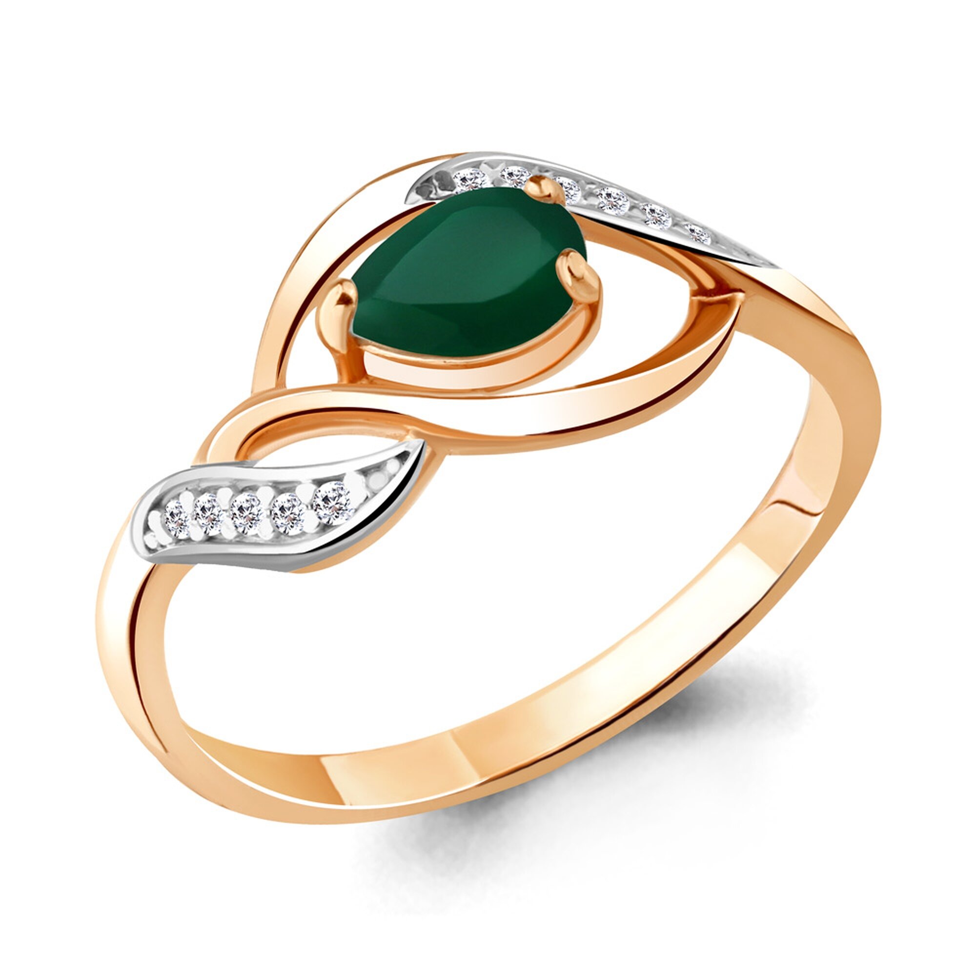 Кольцо, серебро, 925 проба, золочение, агат, фианит