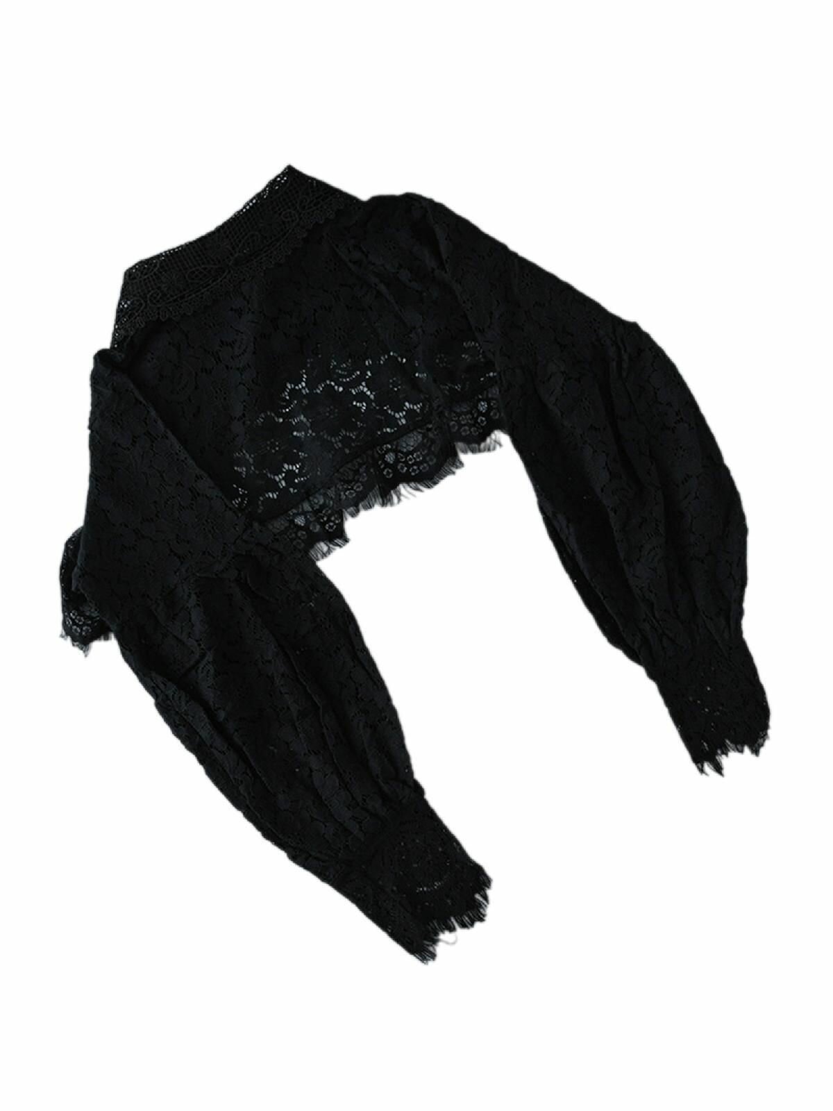 Женский топ с кружевной вышивкой и отложным воротником, Черный