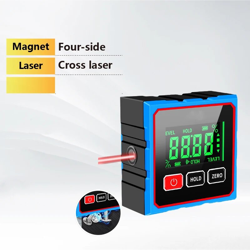 Цифровой угломер с магнитом и лазерной линейкой 360° Cross-laser