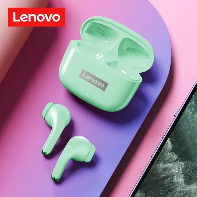 Беспроводные спортивные наушники Lenovo LP40 Pro TWS с Bluetooth 5.3, доступные в зеленом цвете, оснащены сенсорным управлением и функцией шумоподавления. (Новая модель 2025 года)