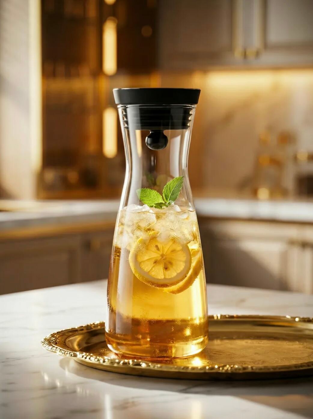 Кувшин для воды стеклянный с крышкой, графин 1 л