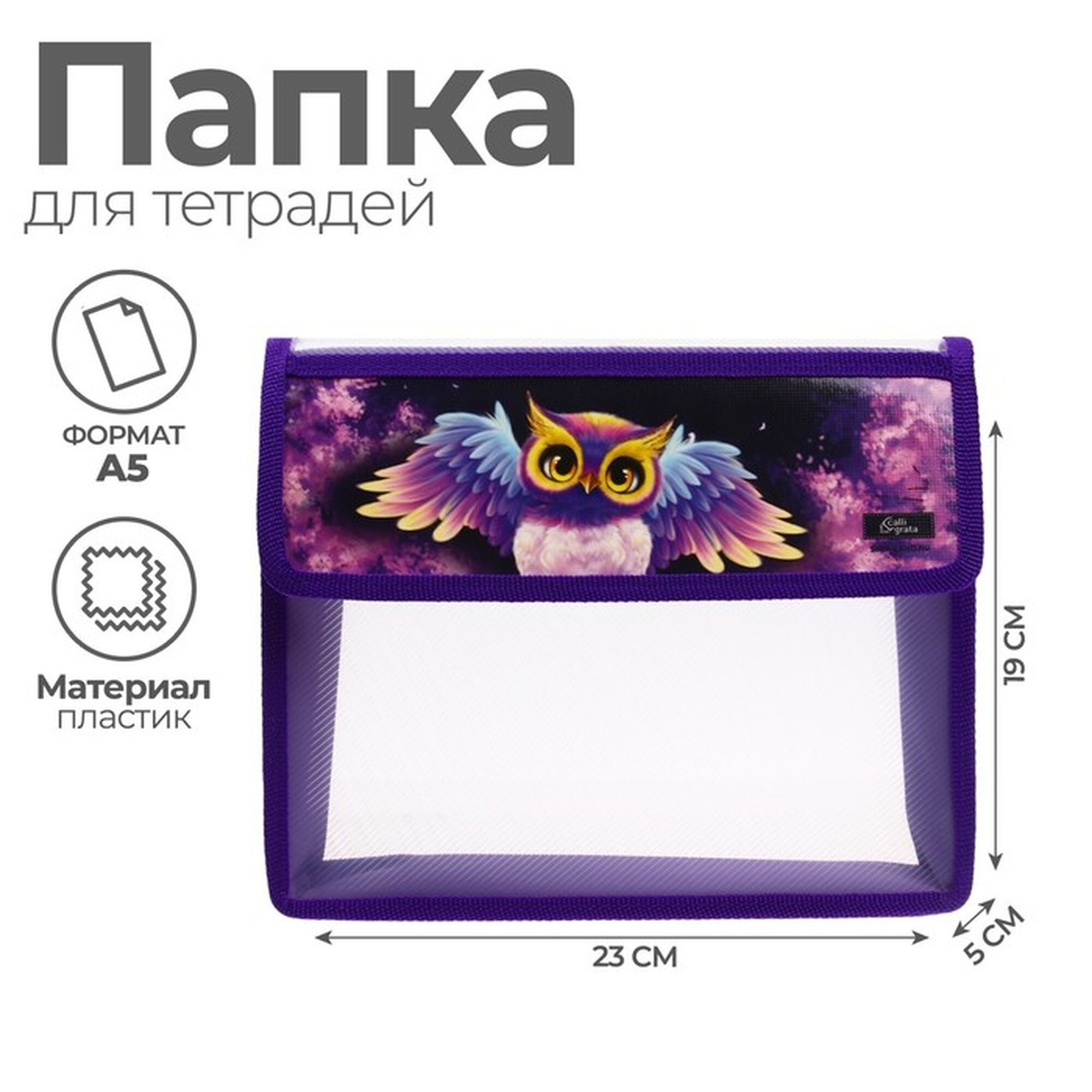 Папка Calligrata, для тетрадей А5, пластик, фиолетовая, 23 см × 19 см × 5 см