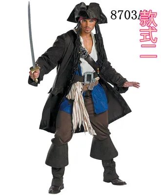 Мужской пиратский костюм Темно-синий, Один размер, черный