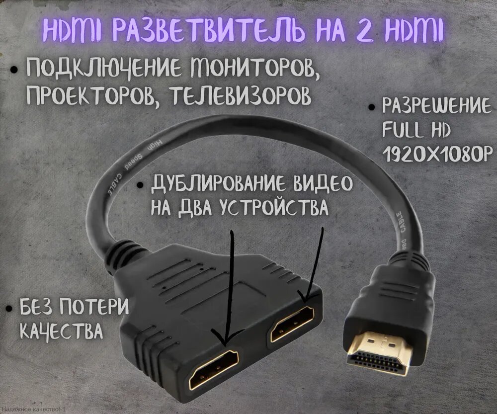 Разветвитель HDMI 1.4 на 2 выхода Full HD 1080p 60Hz