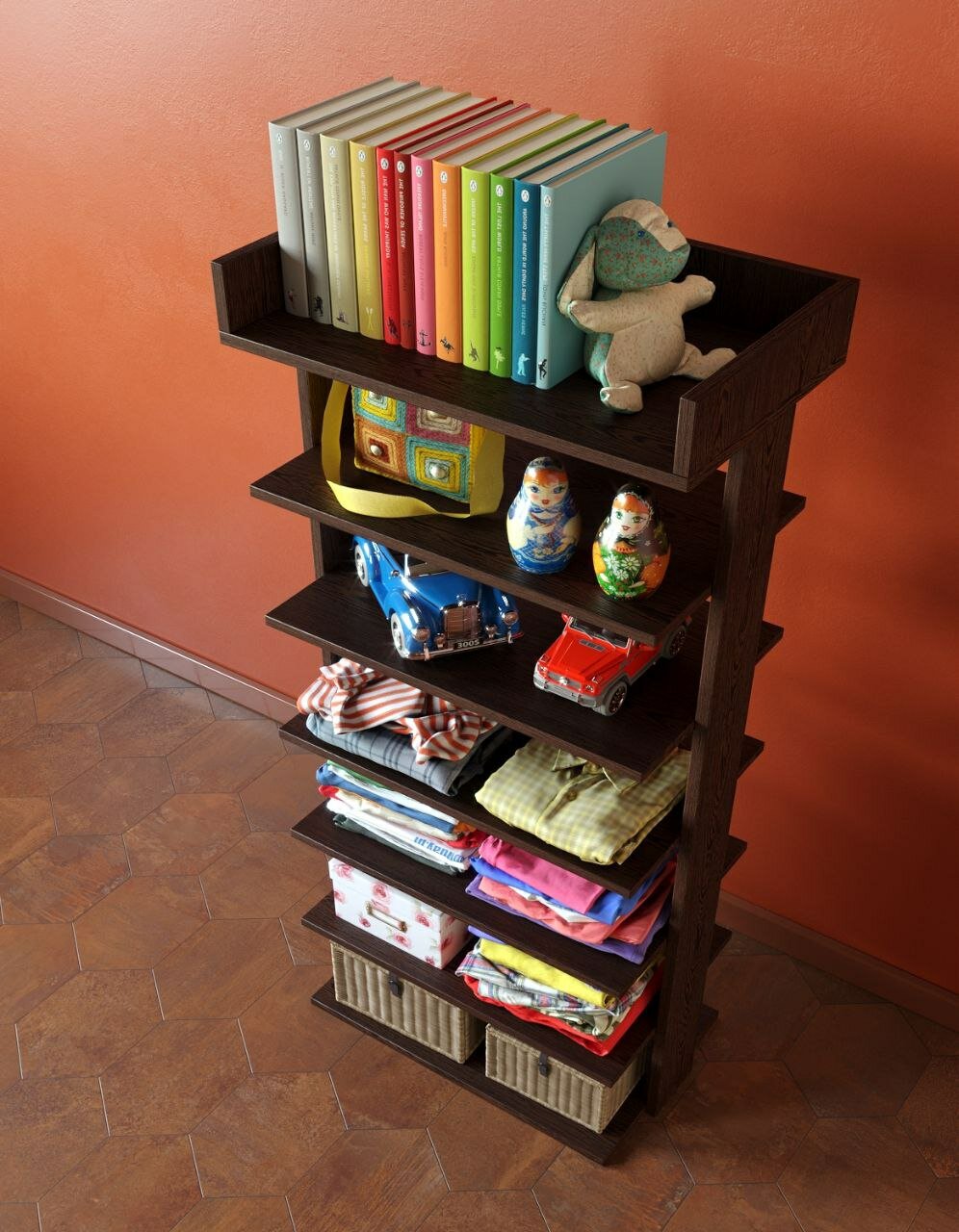 Обувница для прихожей Этажи Досто, 7 полок, высокая деревянная, цвет Венге