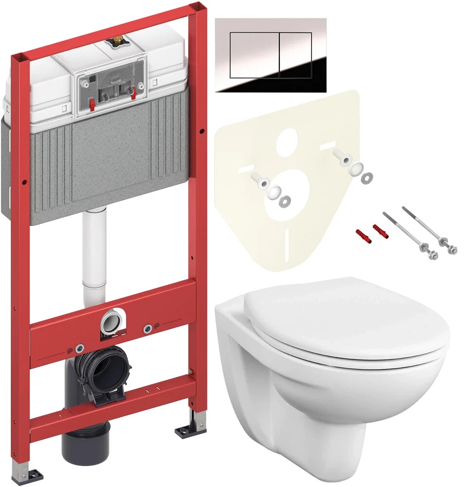 Комплект 3 в 1 Унитаз подвесной VitrA S10 7855B003-0075 / Сиденье S20 84-003-019, с микролифтом, петли хром / Инсталляция с кнопкой TECE Now 9400412 цвет хром
