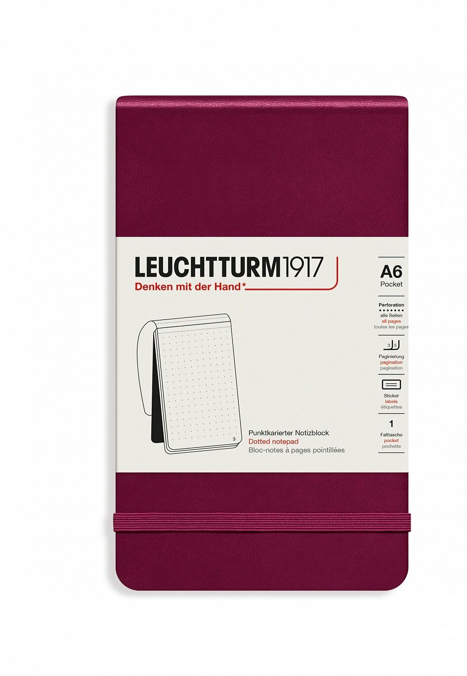 Записная книжка A6, 92 листа в точку "Portrait Pocket", твердая обложка, красный портвейн, Leuchtturm1917