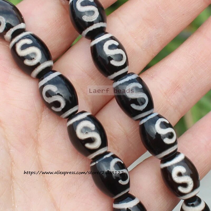 Бусины агат Дзи 12x16 мм, Черный, 13 Money Hooks