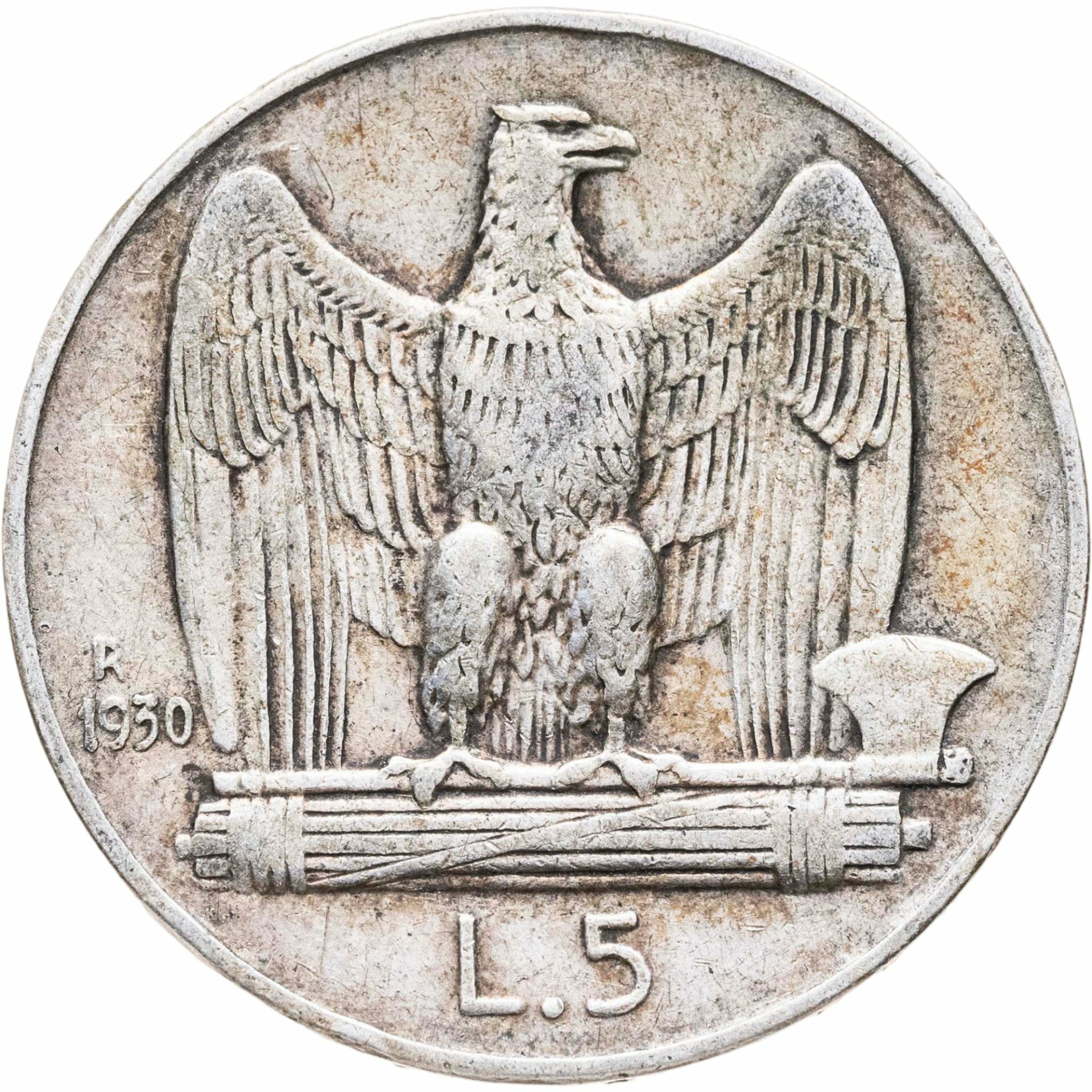 Италия 5 лир 1930, Серебро 835, в сохранности VF-XF