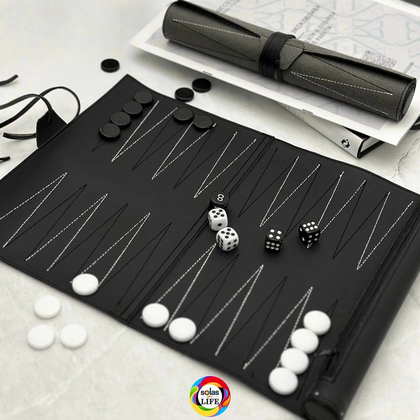 Эксклюзивные дорожные кожаные нарды свитком