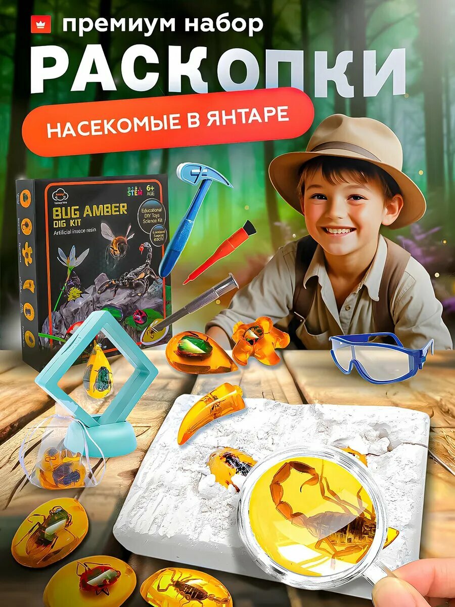Археологический набор раскопки насекомых в янтаре