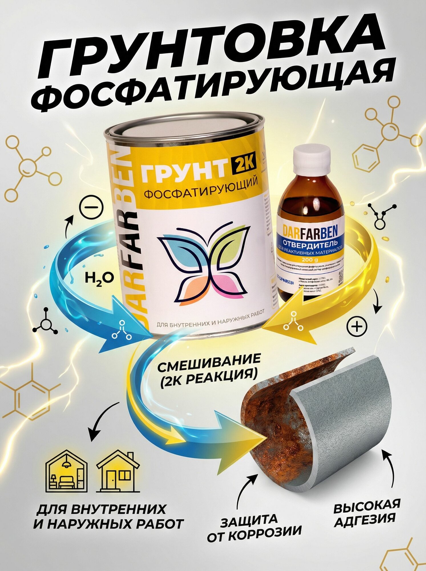 Фосфатирующая грунтовка, кислотный травящий грунт для металла (алюминия, нержавейки и оцинковки) 1 кг DARFARBEN