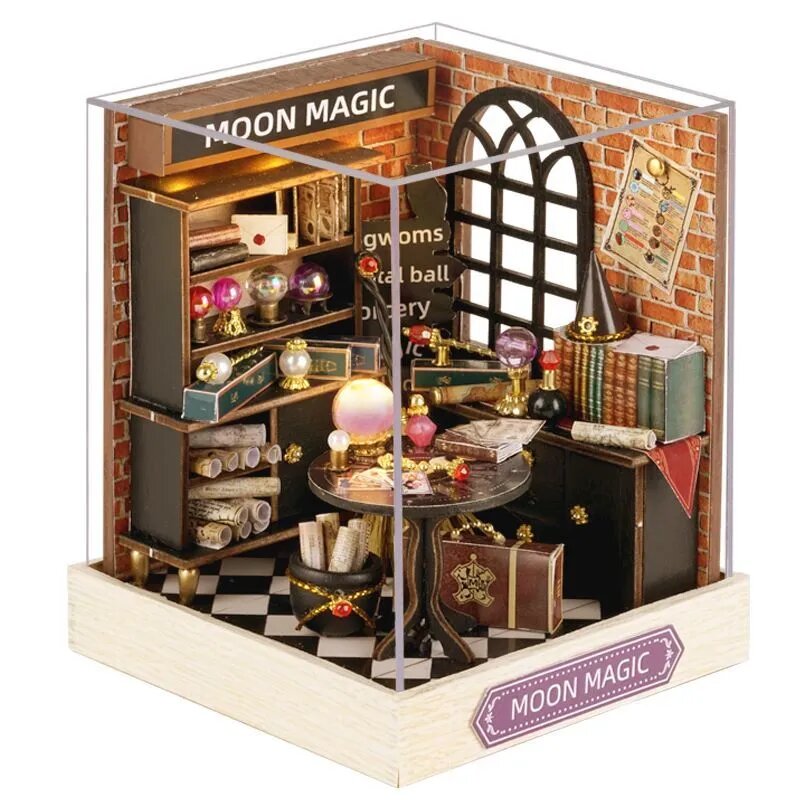 Румбокс Moon Magic Лунная магия для сборки, комната-кабинет с подсветкой, размер 115*90*90 мм, ABS пластик и картон, 100 элементов — фото 1
