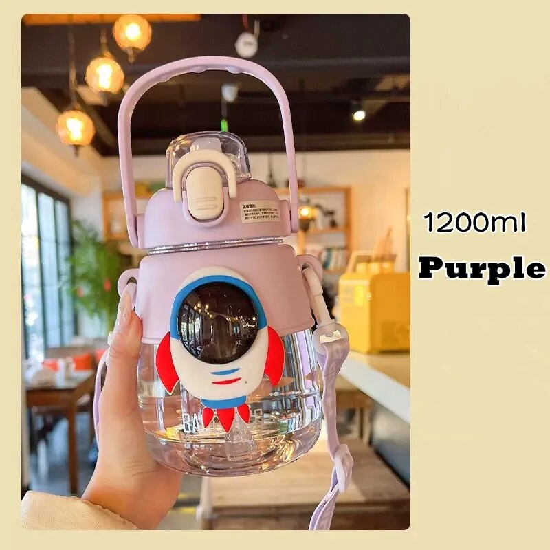 Мультяшные пластиковые бутылки для воды 1200 мл Сиреневый, purple