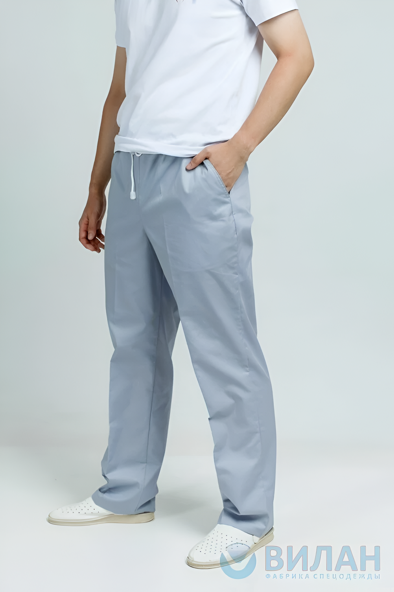 Брюки мужские медицинские, для повара Вилан, ткань Твил сорочка, серый, размер 60-62, рост 170-176 см