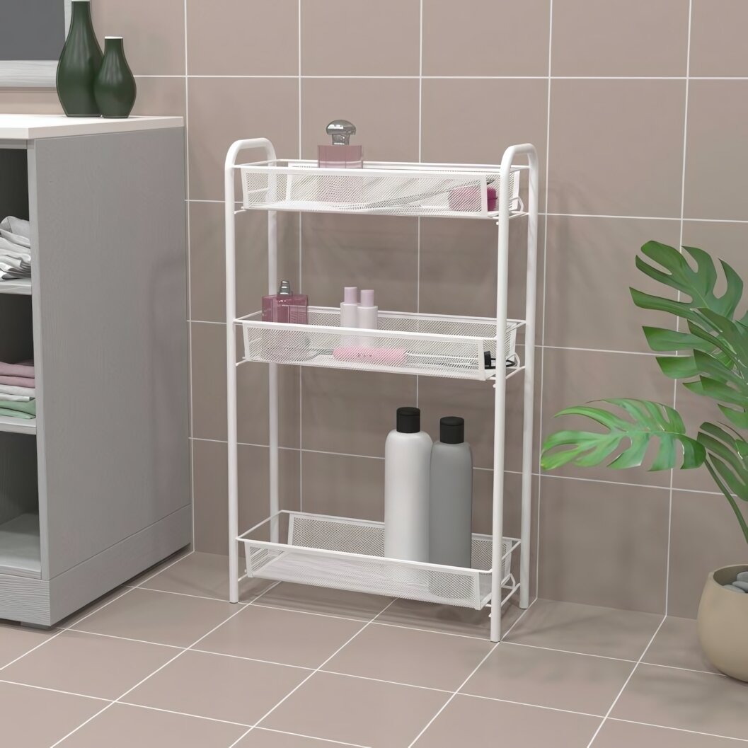 Этажерка "Ладья 1" 3 полки, белая, металлическая, до 10 кг на полку, сборка без инструментов