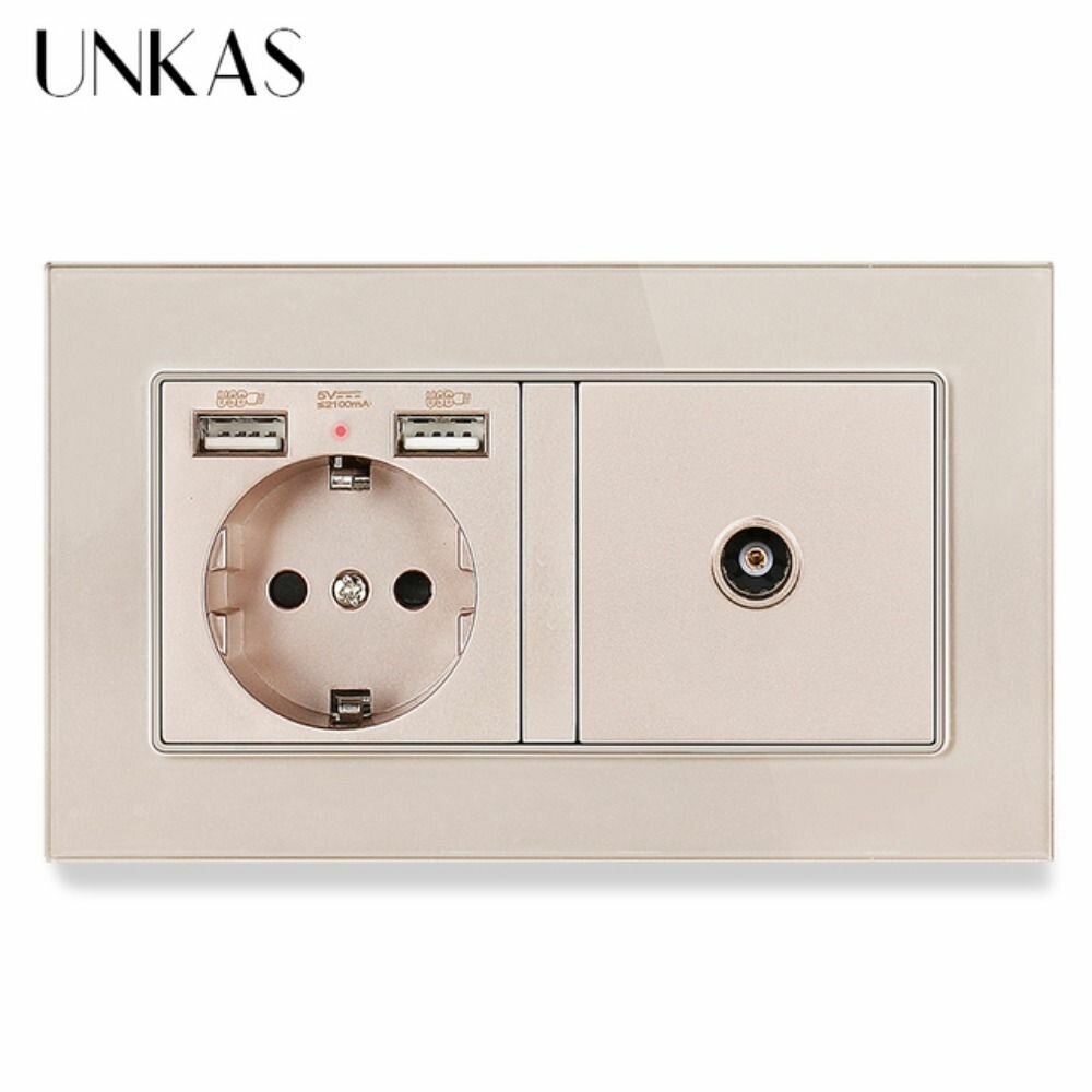 Хрустальная розетка из закаленного стекла с двойным USB + RJ45 Интернет-разъем + телевизионный порт Розетка