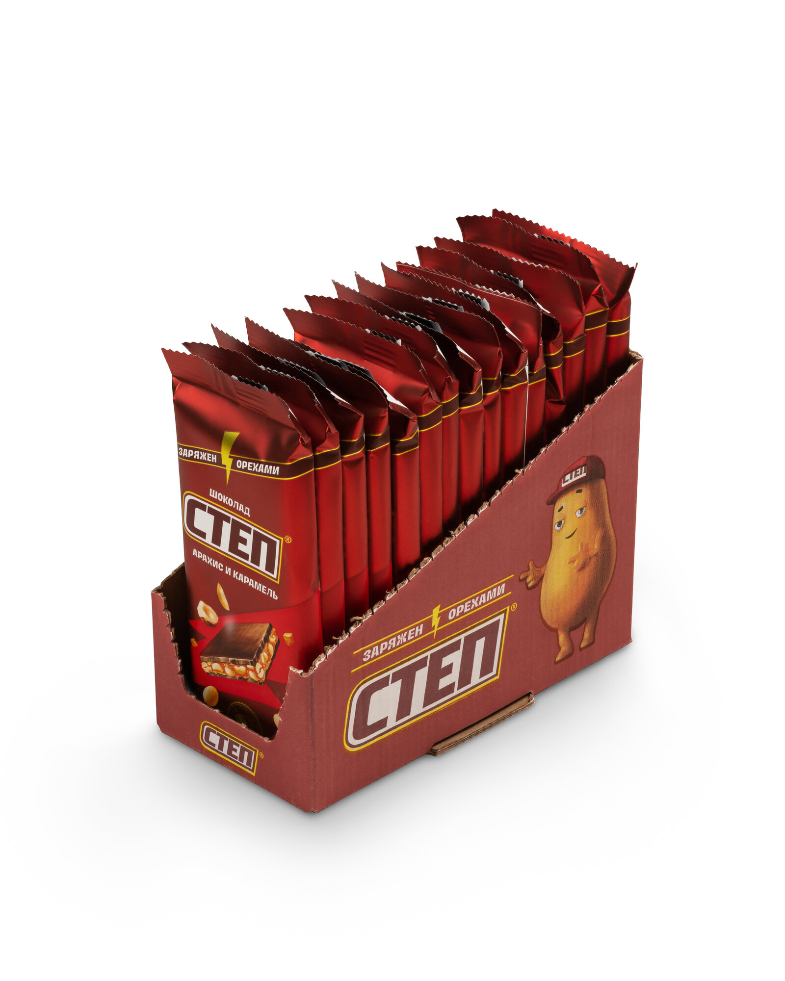 Шоколад Степ с начинкой с арахисом и карамелью 15 шт по 80г от фабрики "Славянка"