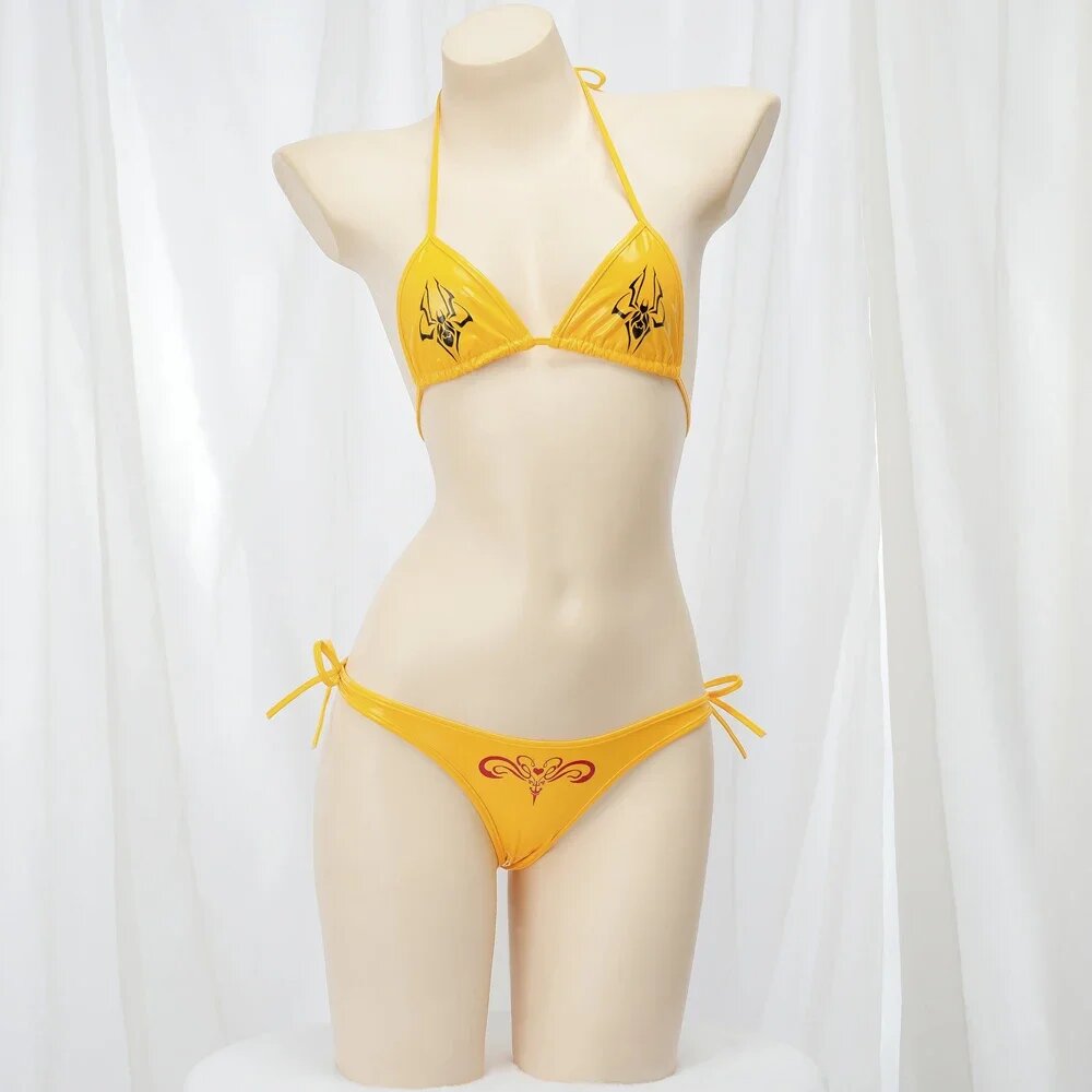 Костюм для косплея: Аниме-игра, комплект бикини, мистическая биохимическая организация, предупреждение об опасности, кожаное нижнее белье в стиле панк-киберпанк, костюм из трех частей