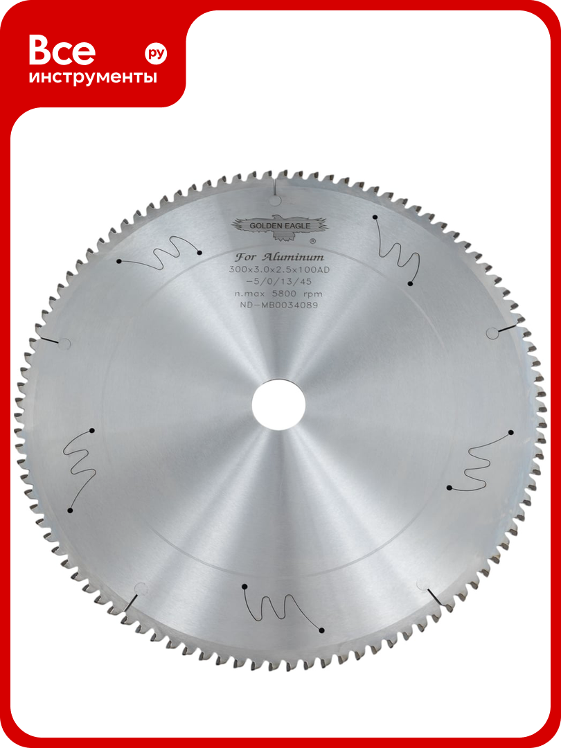 Диск пильный HW торцовочный 300x30x3/2.5 мм, z100, - 5 градусов, по алюминию/пластику Golden Eagle TL26091
